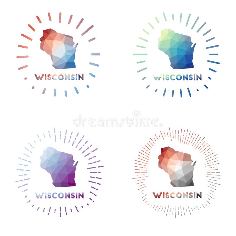 Wisconsin Low Poly Sunburst Set. Stock Vector - Illustration of ...