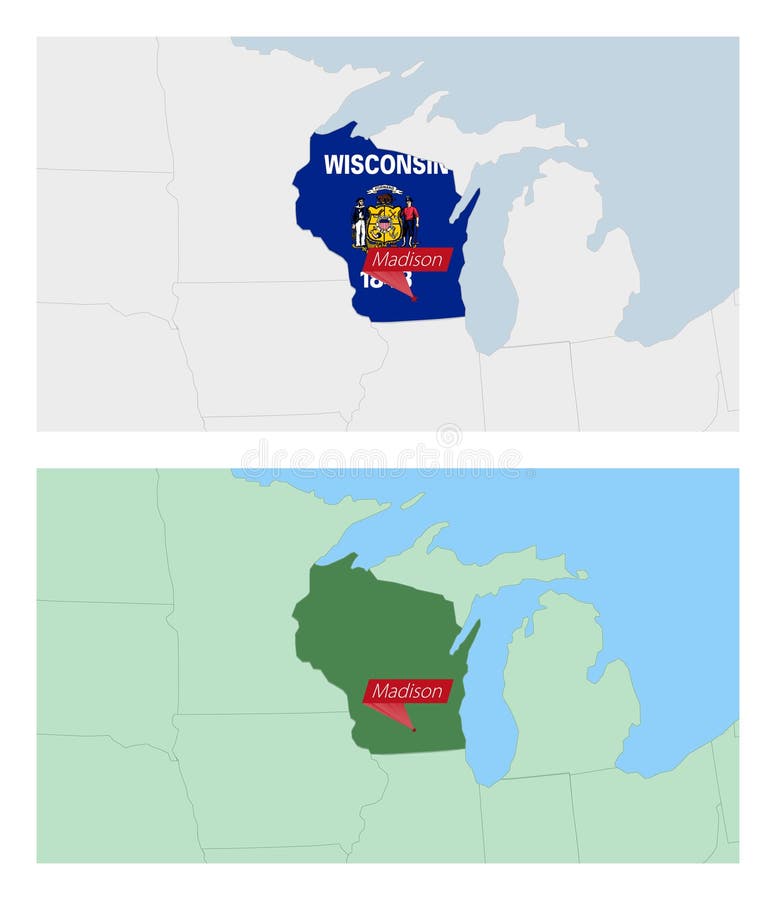 Wisconsin Map with Pin of Country Capital. Two Types of Wisconsin Map ...