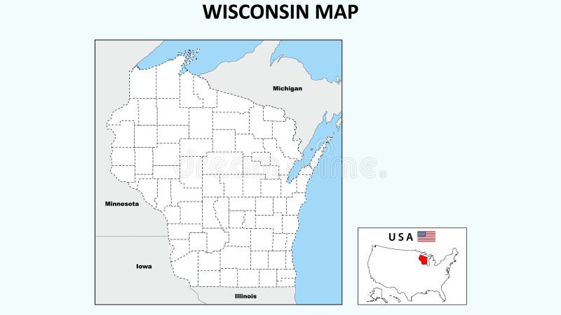Wisconsin Map. Political Map of Wisconsin with Boundaries in Outline ...
