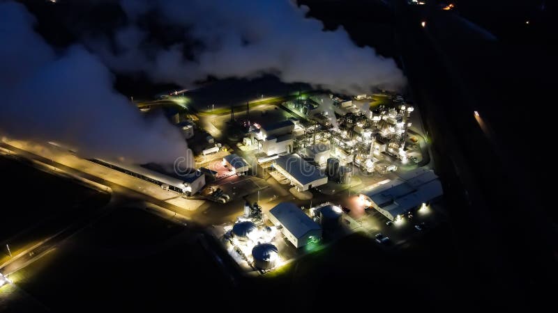 Wisconsin Power Plant at Night with Smoke Plumes Stock Photo - Image of ...