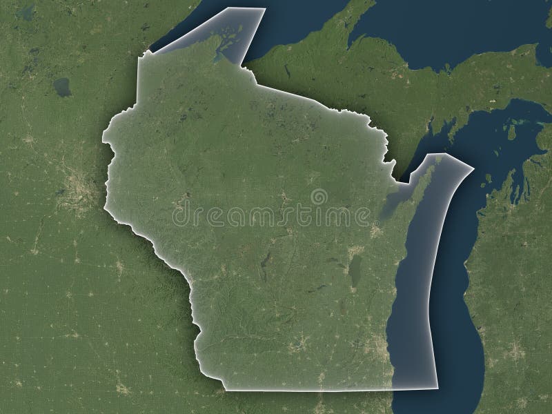 Wisconsin on a Realistic Map with State Borders and Cities Stock ...