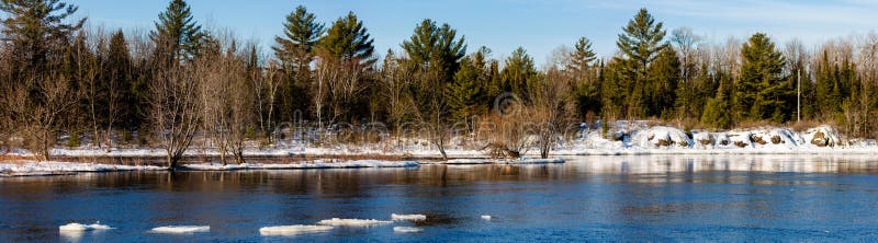 Wisconsin River in Merrill, Wisconsin Starting To Melt, Panoramic Stock ...