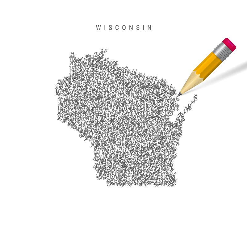 Wisconsin Sketch Scribble Map Isolated on White Background. Hand Drawn ...
