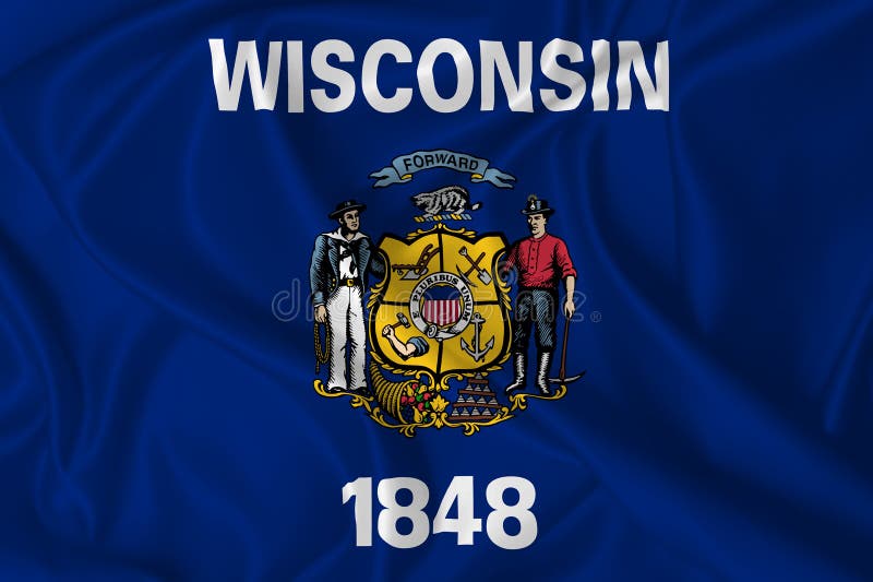 Wisconsin State Flag Blowing in the Wind on Silk Texture Stock ...