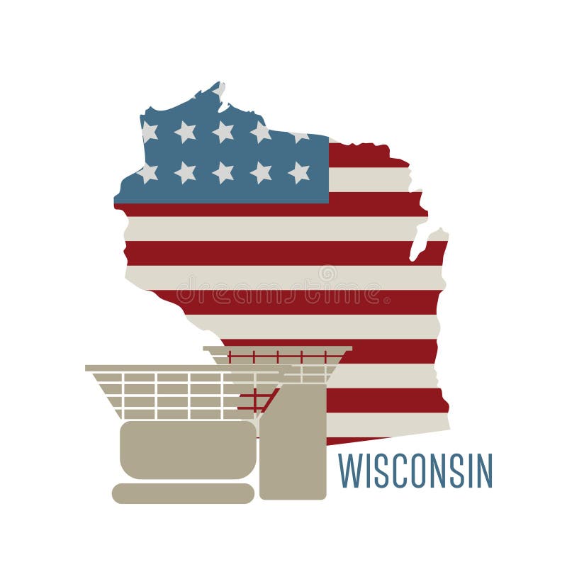 Wisconsin State Map with House on Rock. Vector Illustration Decorative ...