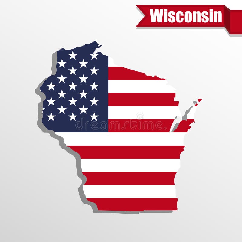 Wisconsin State Map with US Flag Inside and Ribbon Stock Illustration ...