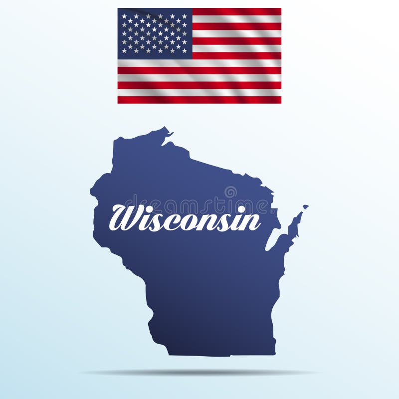 Wisconsin State with Shadow with USA Waving Flag Stock Illustration ...
