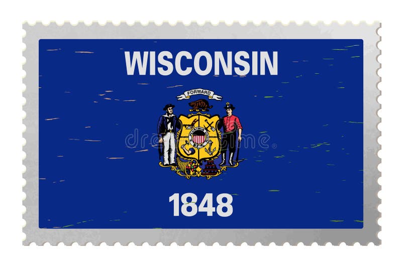 Wisconsin US Flag on Old Postage Stamp, Vector Stock Illustration ...