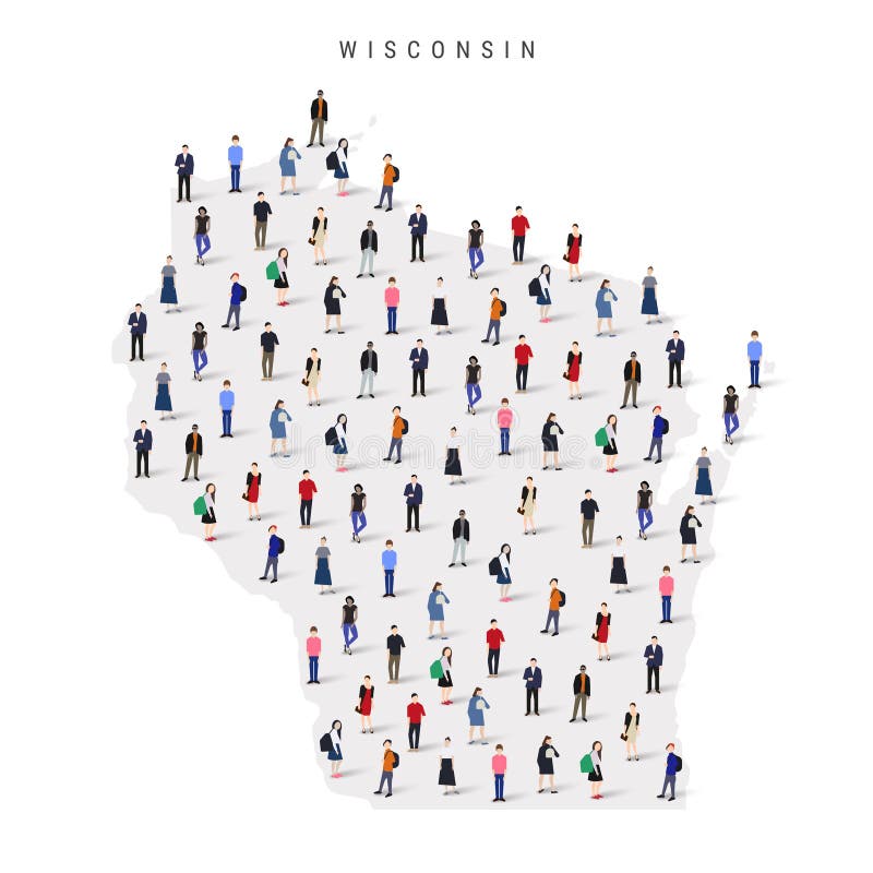Wisconsin US State Population Map. Large Group of People. Flat Vector ...
