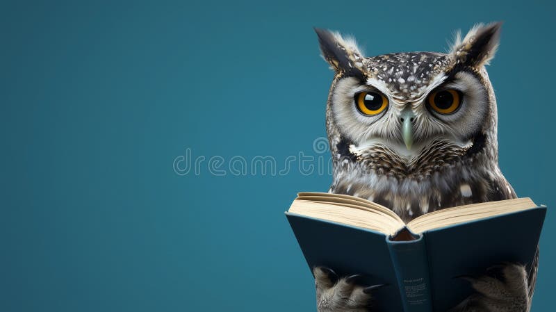Wisdom and Education Concept Image with a Wise Owl Reading a Book on ...