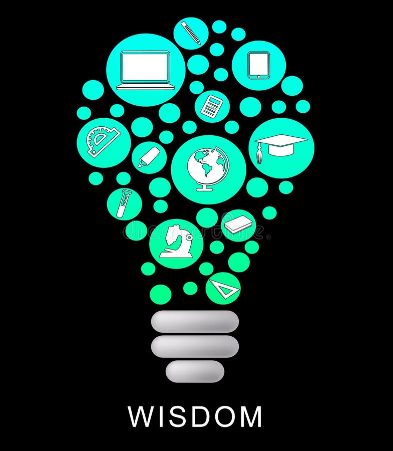 Wisdom Lightbulb Indicates Power Source and Glowing Stock Illustration ...