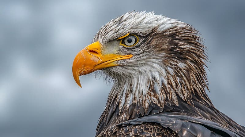 Wise Bald Eagle, Sharp Beak and Intense Stare Against a Cloudy Sky ...