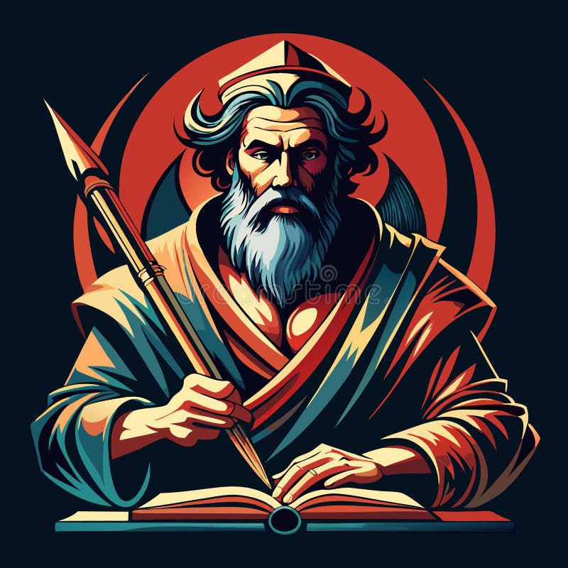 Ancient Figure with a Spear and Book, Conveying Wisdom and Knowledge ...