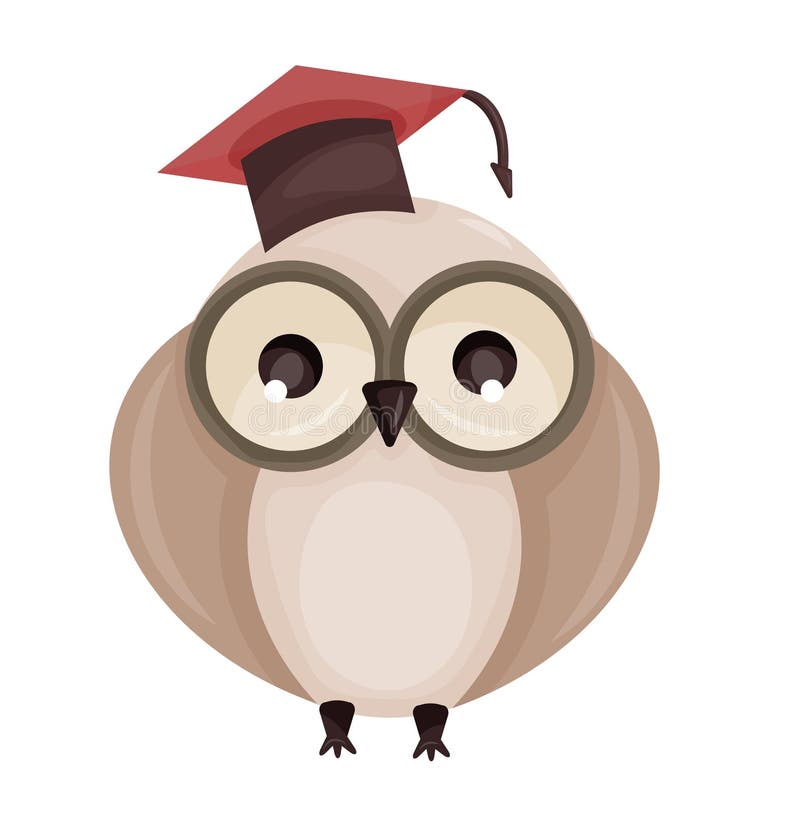 Wise Brown Owl with Glasses and Graduation Hat Vector Illustration ...