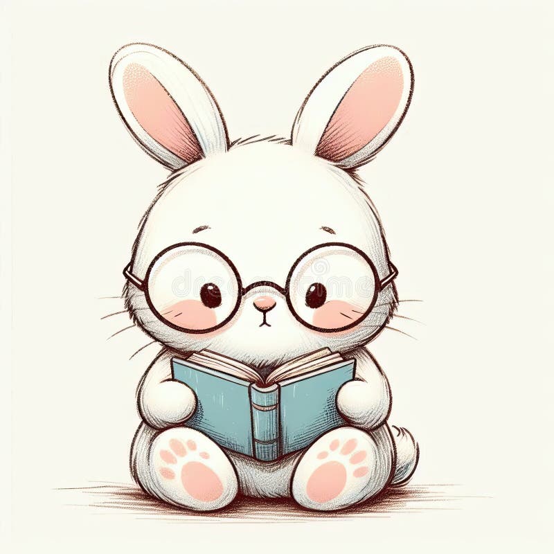 Wise Bunny in Glasses Reading a Book Stock Illustration - Illustration ...
