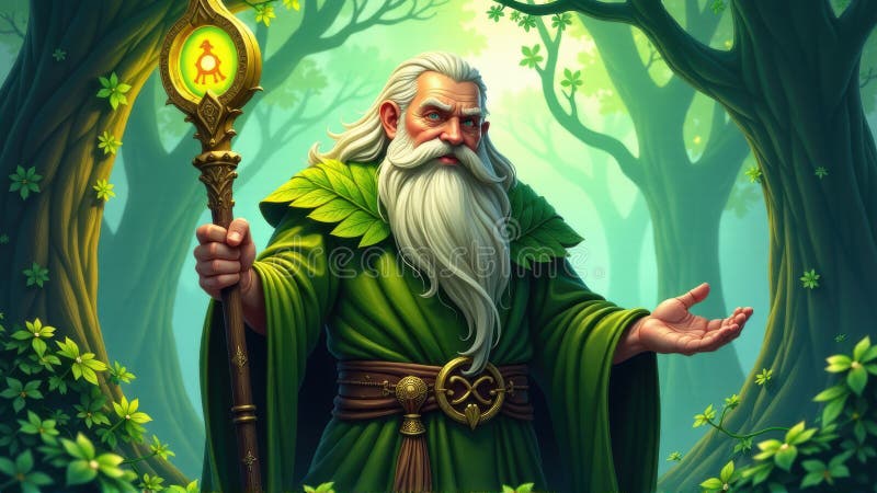 Wise Druid in Enchanted Forest Stock Illustration - Illustration of ...