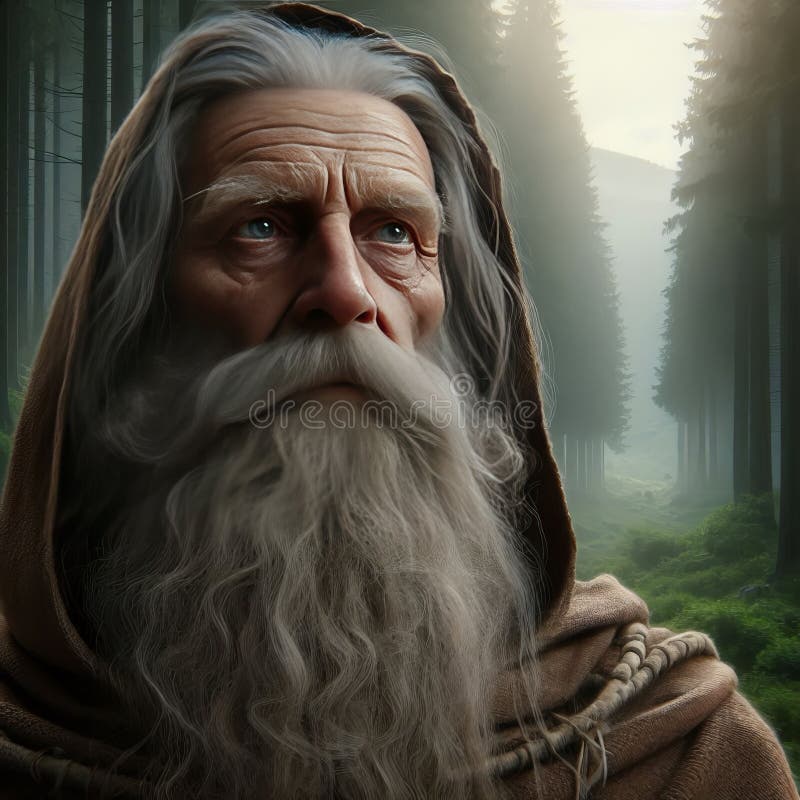 Wise Elder Man in Forest with Serene Expression Stock Image - Image of ...