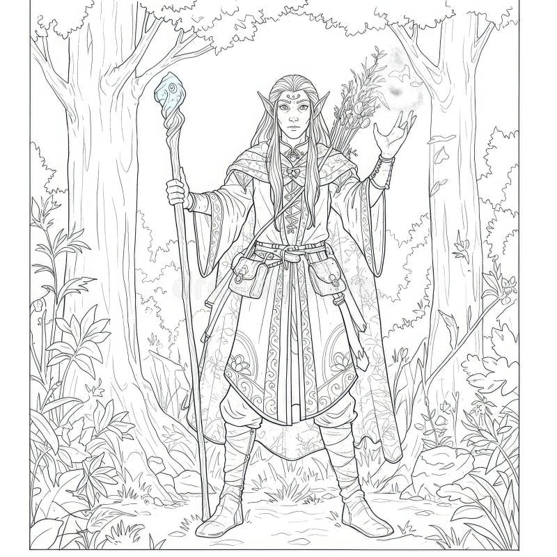 Wise Elven Mage with Distinctive Pointed Ears Wielding an Enchanted ...