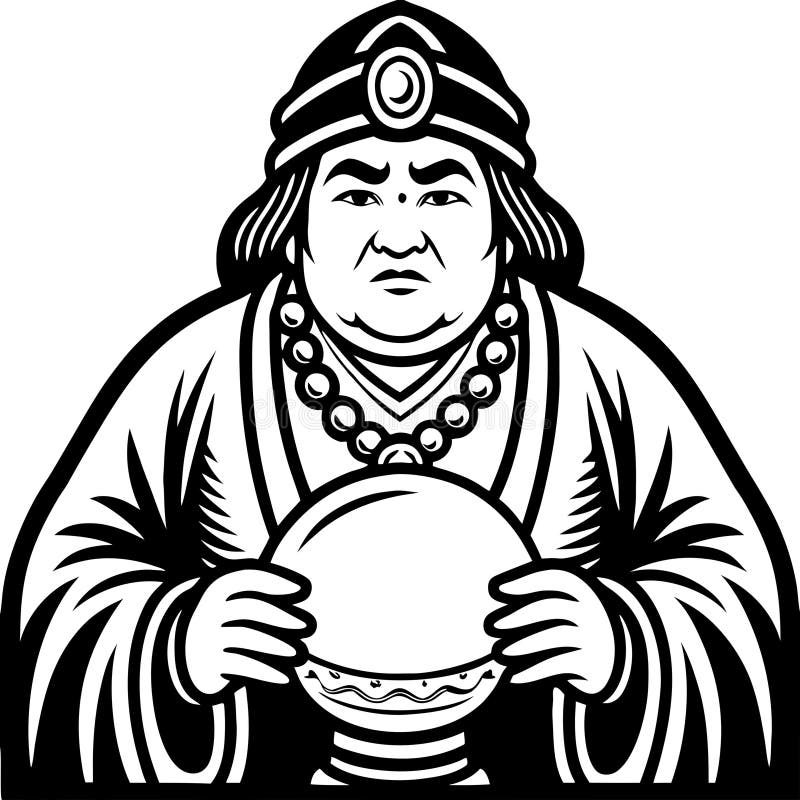 Wise Fortune Teller Holding Crystal Ball Minimalist Vector Design for ...