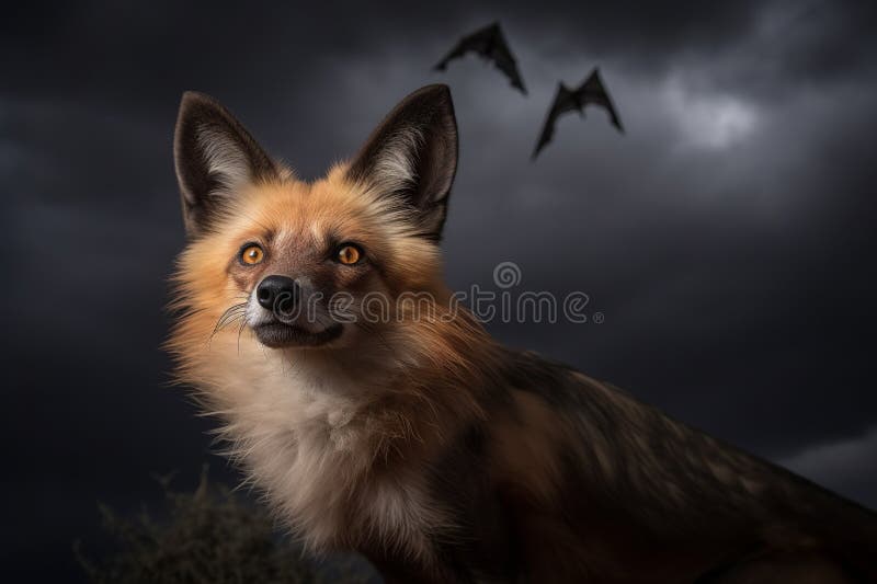 Wise Flying Fox with Bat Wings in Dark. Generative AI Stock Image ...