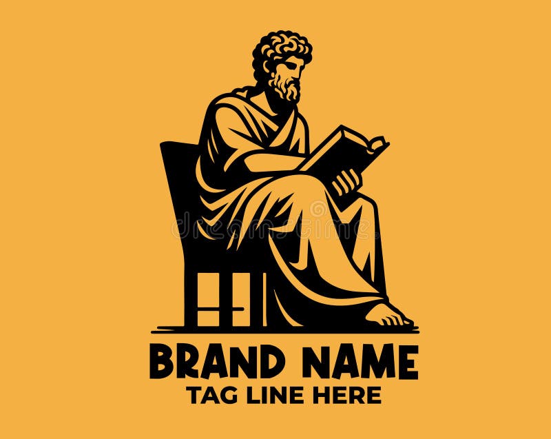 Wise Greek Man Reading Book Logo Design Template Stock Vector ...