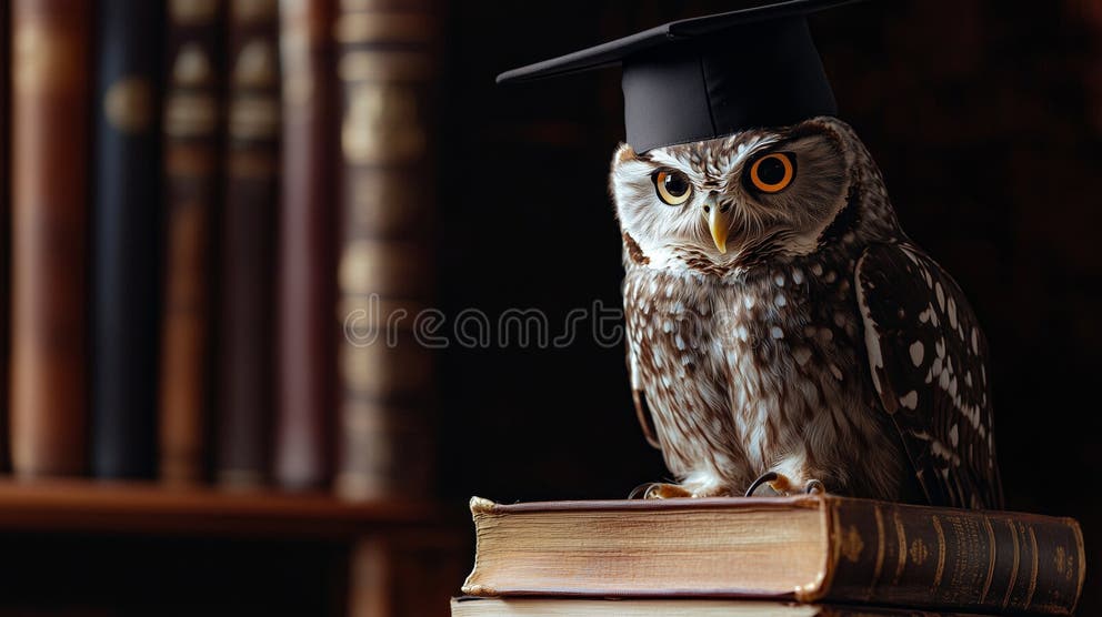 A Wise-looking Owl is Perched on a Stack of Books Stock Photo - Image ...