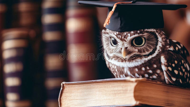 A Wise-looking Owl is Perched on a Stack of Books Stock Photo - Image ...