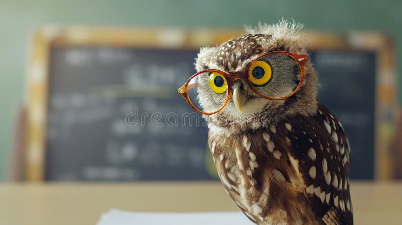 Wise Looking Owl Wearing Glasses Sitting on Papers in Front of ...
