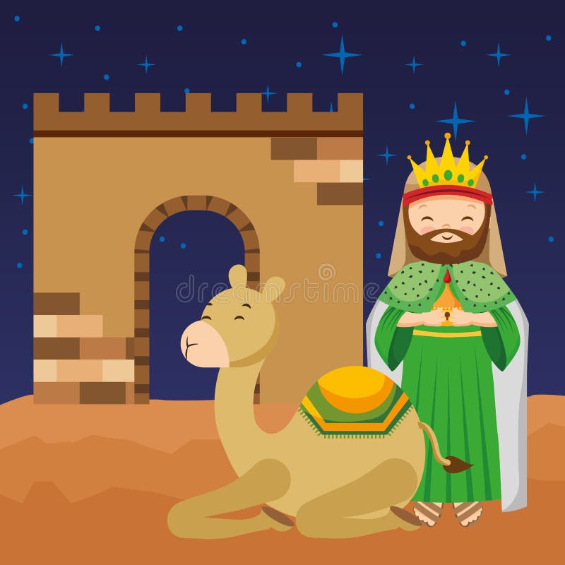 Wise Man Cartoon with Camel. Vector Stock Vector - Illustration of magi ...