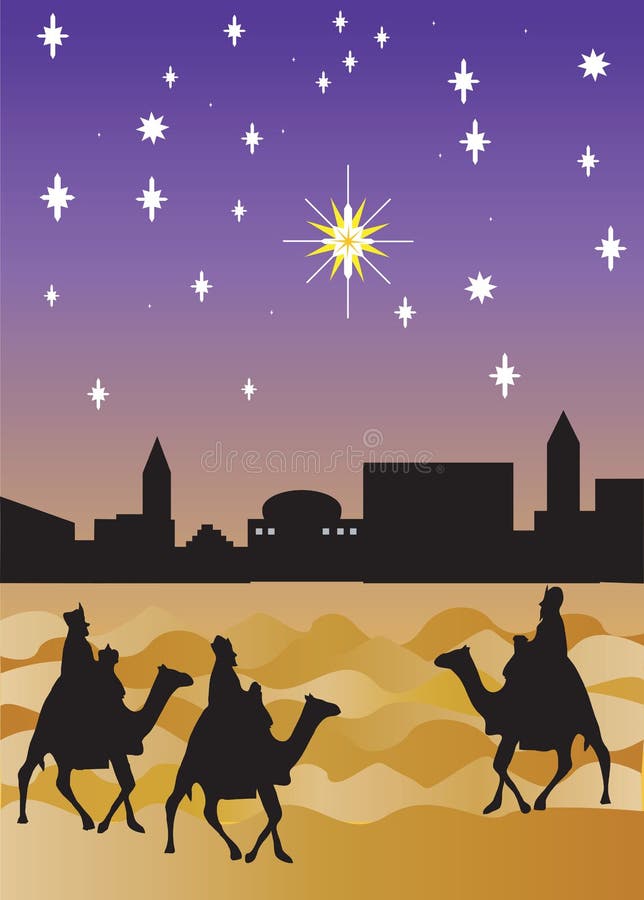 Wise men arrive Bethlehem stock vector. Illustration of camels - 1406659