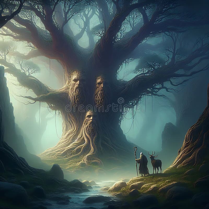 Wise Mystical Tree in a Rainforest. AI Generared Stock Photo - Image of ...