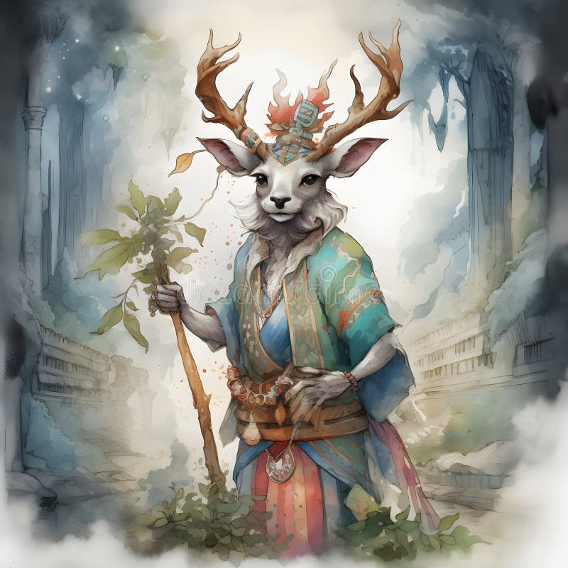 Wise Mystical Wizard Deer, Ai Generative Illustration Stock ...