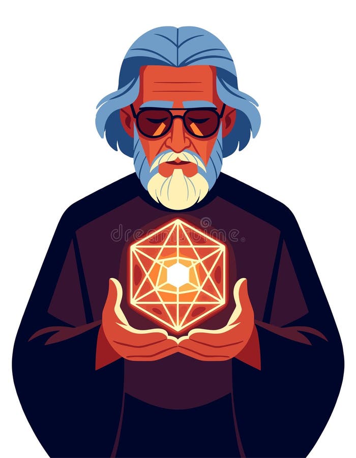 Wise Old Man Sacred Geometry Glowing Hands Metatron Cube Flat Stock ...