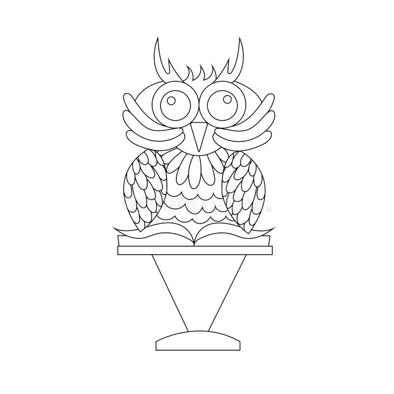 Wise Owl with a Book on a Stand. Line. - Stock Vector Stock Vector ...