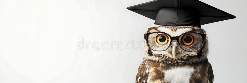 Wise Owl Character Wearing Graduation Cap and Glasses. Isolated on ...