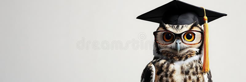 Wise Owl Character Wearing Graduation Cap and Glasses. Isolated on ...