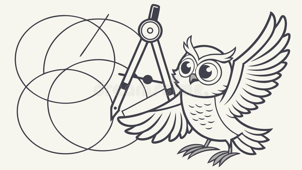 Wise Owl with Compass Divider and Geometric Drawing Tools Education ...