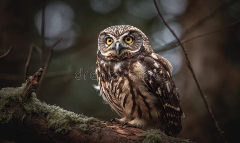 Wise Owl with Impressive Feathers Sitting on a Tree Branch Creating ...