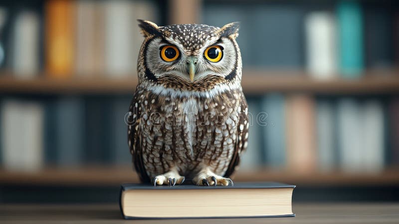 A Wise Owl Perched on a Book Symbolizing Knowledge and Learning Stock ...