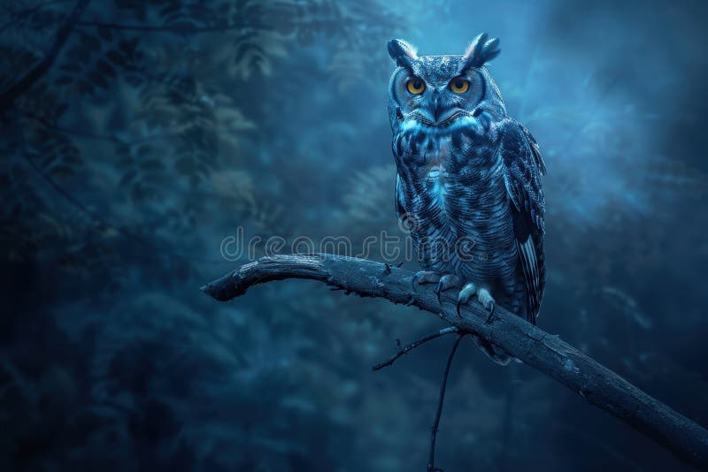 Wise Owl Perched on a Branch at Night - Symbol of Insight and Knowledge ...