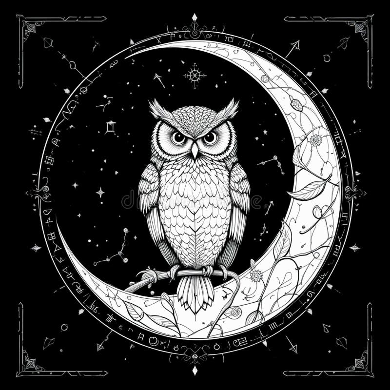 Sacred Owl of Intuition stock illustration. Illustration of moon ...