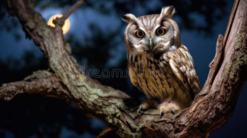 Wise Owl Perched on a Tree Branch. Generative AI Stock Illustration ...