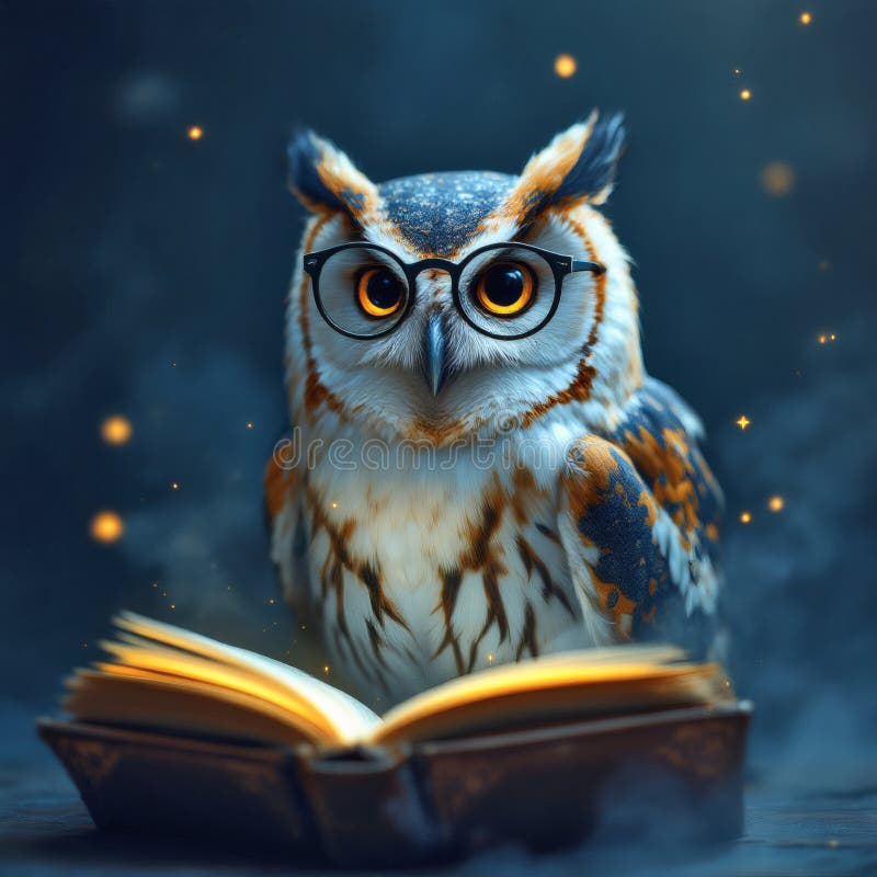 Wise Owl Reading Book, Surreal Wisdom & Education Concept, Knowledge ...