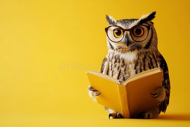 Wise Owl Reading a Book, Symbolizing Education, Knowledge, and Learning ...