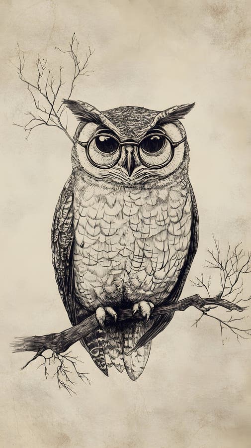 Wise Owl in Spectacles stock illustration. Illustration of aesthetic ...