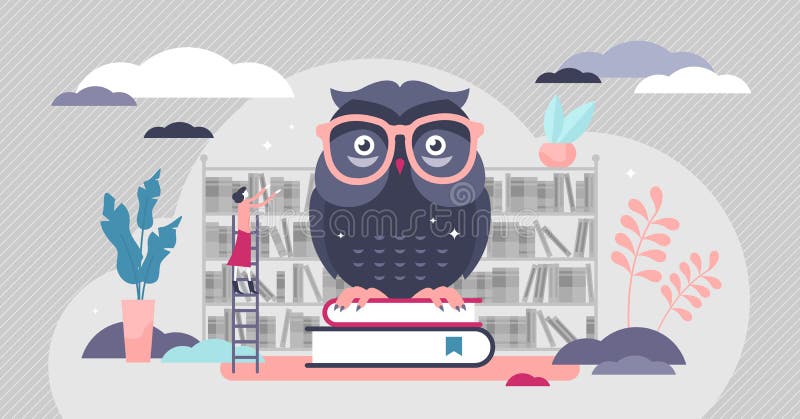 Wise Owl Vector Illustration. Knowledge Symbol Flat Tiny Persons ...