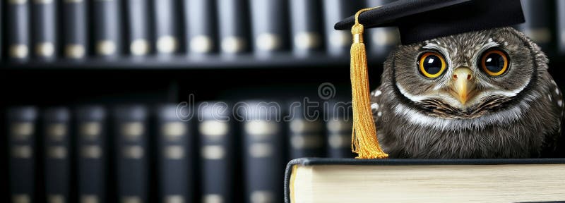 Wise Owl Wearing Graduation Cap Against Book Banner Stock Photo - Image ...