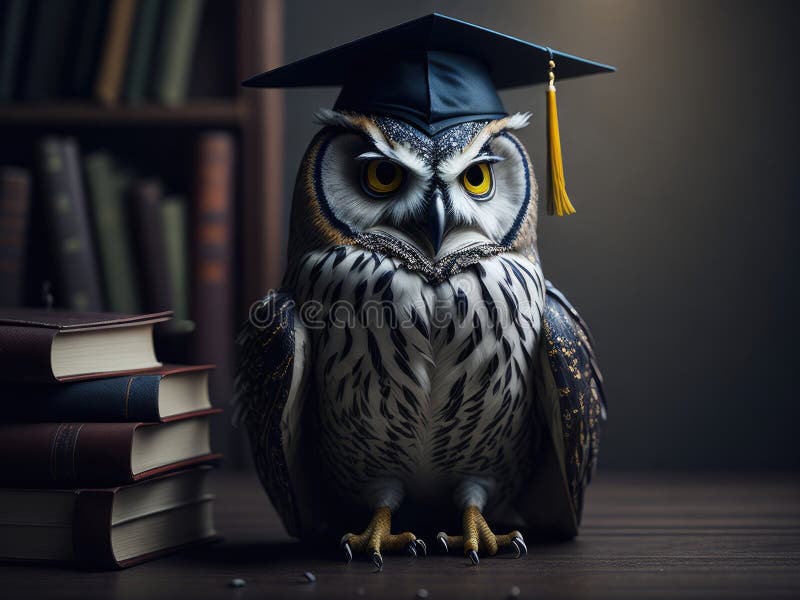 Wise Owl Wearing Graduation Cap and Glasses. Ai Generative Stock Illustration - Illustration of ...