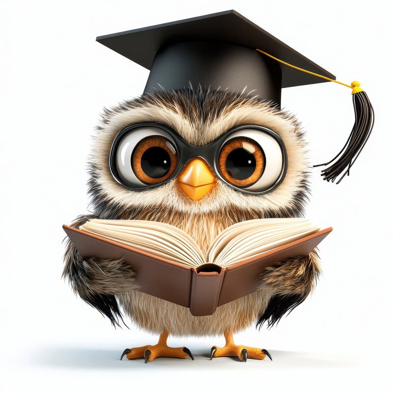 Wise Owl Wearing Graduation Cap Holds Open Book, Symbolizing Knowledge and Learning Stock ...