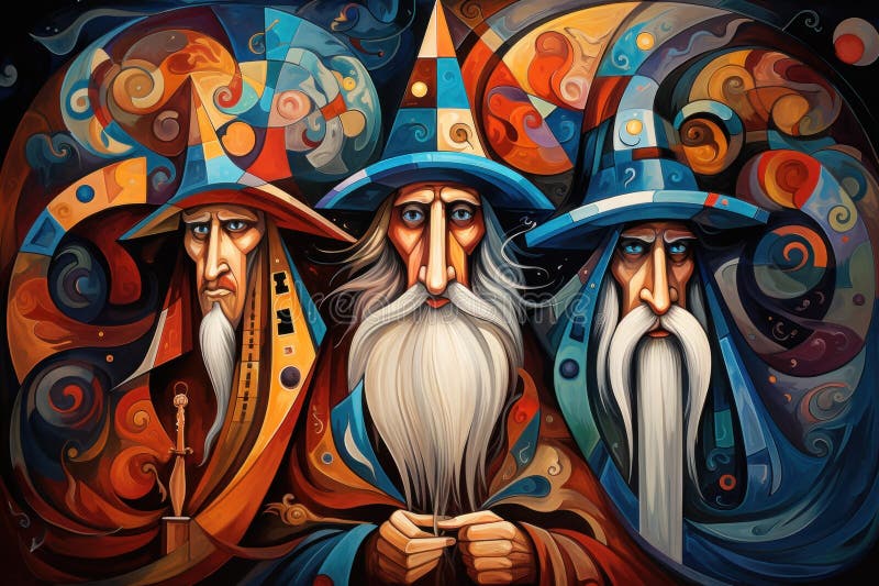 Wise and Powerful Wizards - Generative AI Stock Illustration ...
